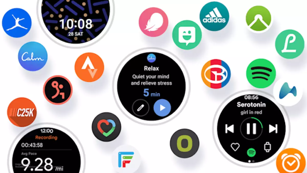 Az új Samsung Smart Watch operációs rendszer látható. Új tervezés, alkalmazások több