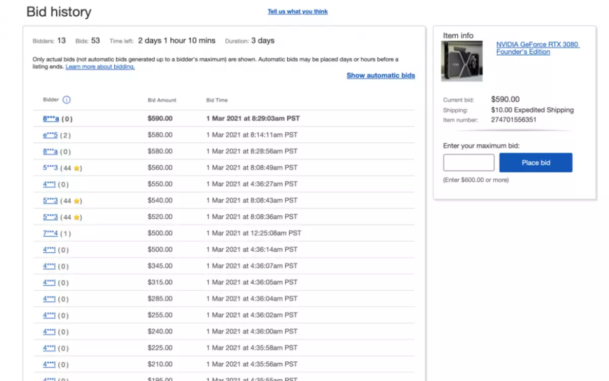 Thetso e ncha: ON EBay rekisa polasetiki ea polasetiki NDIA RTX 3080 tlasa mofuta oa nnete 19934_3