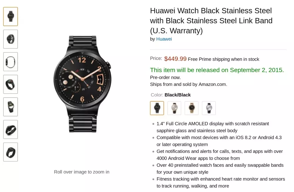 Huawei Watch - ang una nga oras sa pagsul-ob sa Android nga adunay suporta sa iOS 27658_3