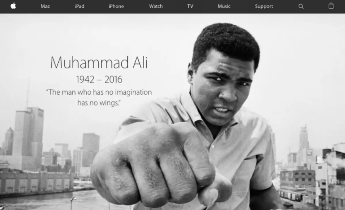 Apple godināja atmiņu Mohammed Ali galvenajā lapā viņa vietnes
