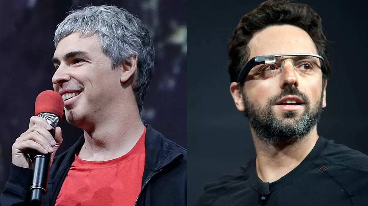 Asutajad Google Larry Page ja Sergey Brin volditud tähestik juhtimise ülesandeid