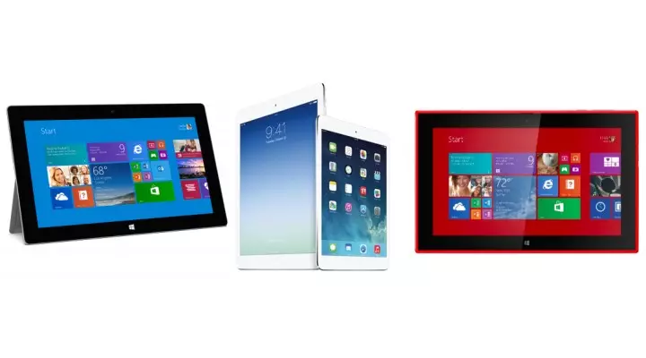 表面2、Lumia 2520およびiPad空気の特性の比較